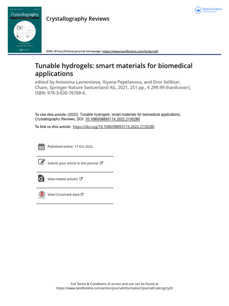 Tunable Hydrogels Smart Materials For Biomedical Applications | PDF ...