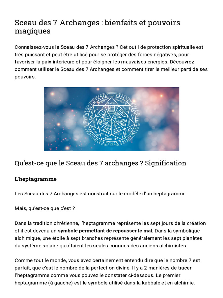 Sceau des 7 Archanges : Pouvoirs et Bienfaits | PDF | Ange | Faust