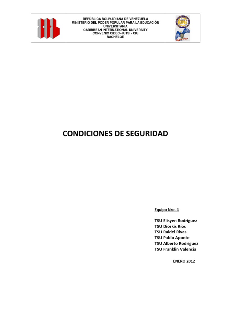 Condiciones de Seguridad Laboral | PDF | Seguridad y salud ocupacional ...