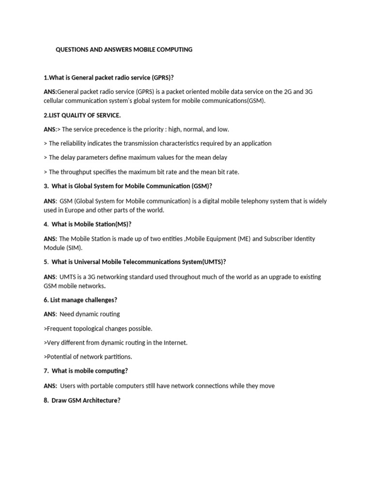 Questions and Answers Mobile Computing 1 | PDF