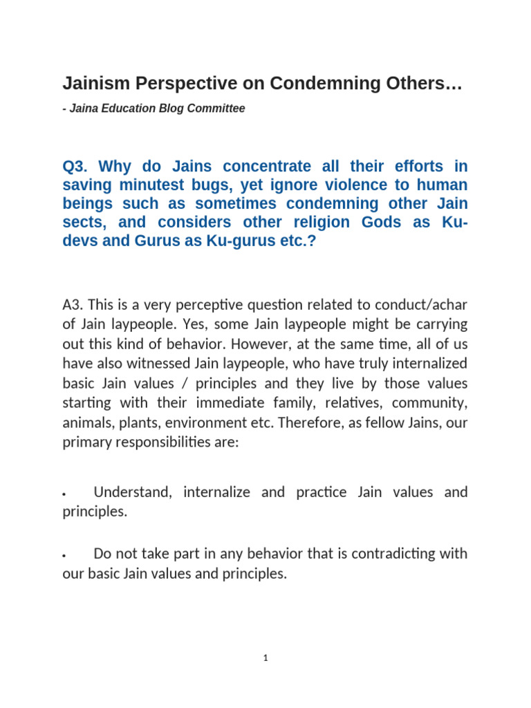 Jainism on Non-Violence and Condemnation | PDF | Ahimsa | Indian Philosophy