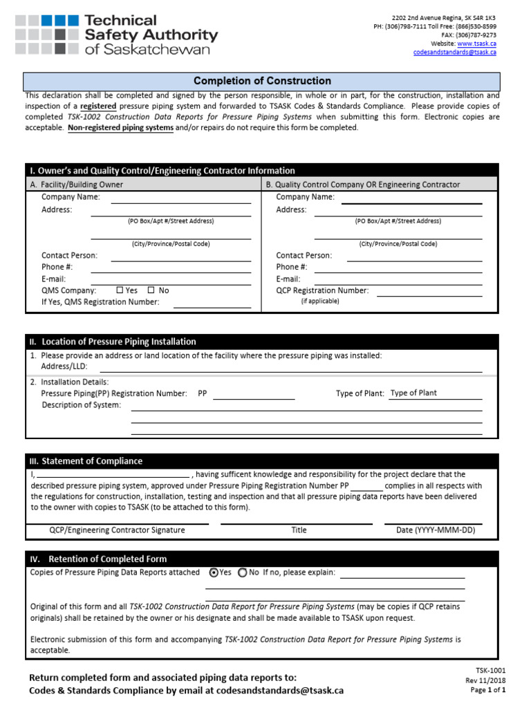 TSK-1001 - Completion of Construction | PDF