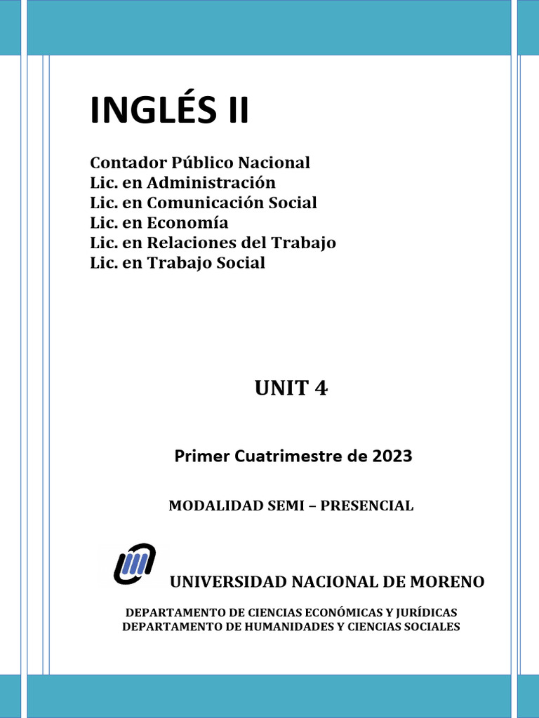 2023 Ingles II Unit 4 1 Cuatrimestre 2023 Deya Dhcs | PDF | Idiom | Linguistics