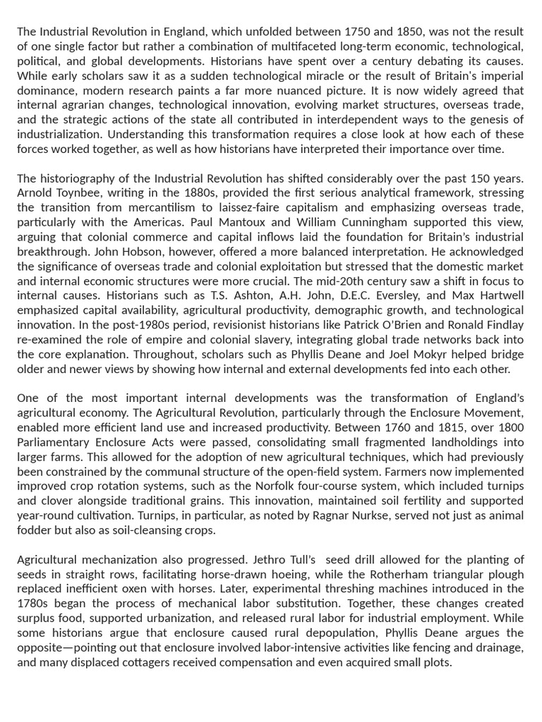 The Industrial Revolution in England | PDF | Agriculture | Enclosure
