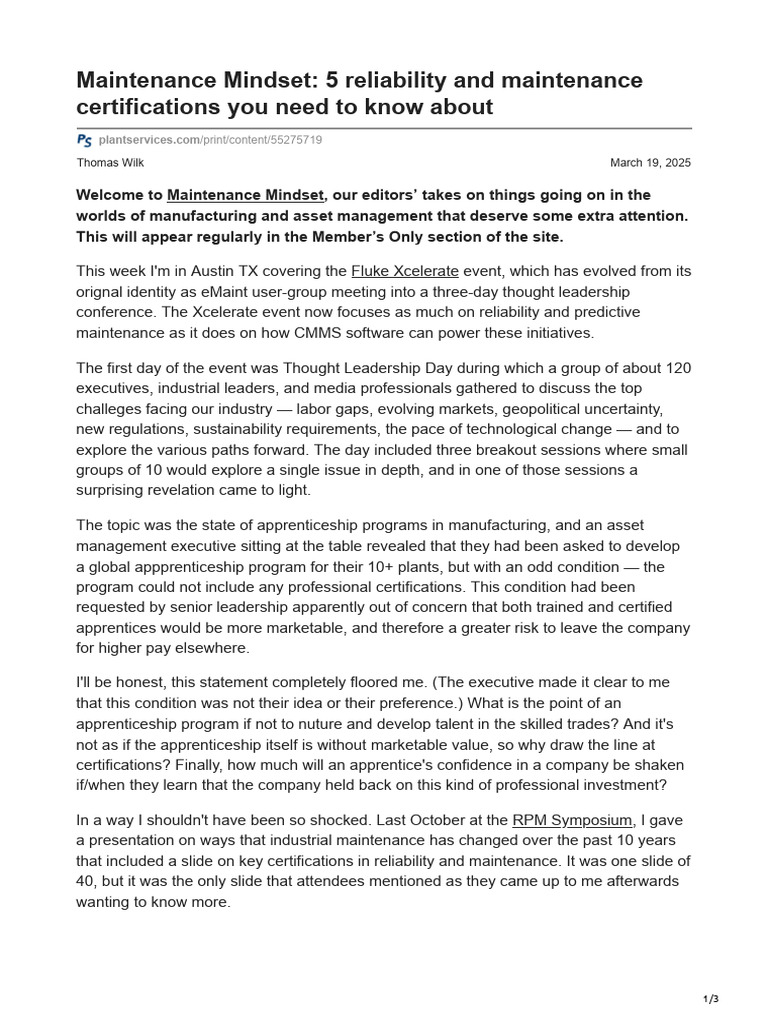 Maintenance Mindset 5 Reliability and Maintenance Certifications You ...