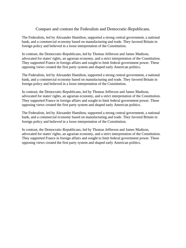 Federalists vs. Democratic-Republicans | PDF