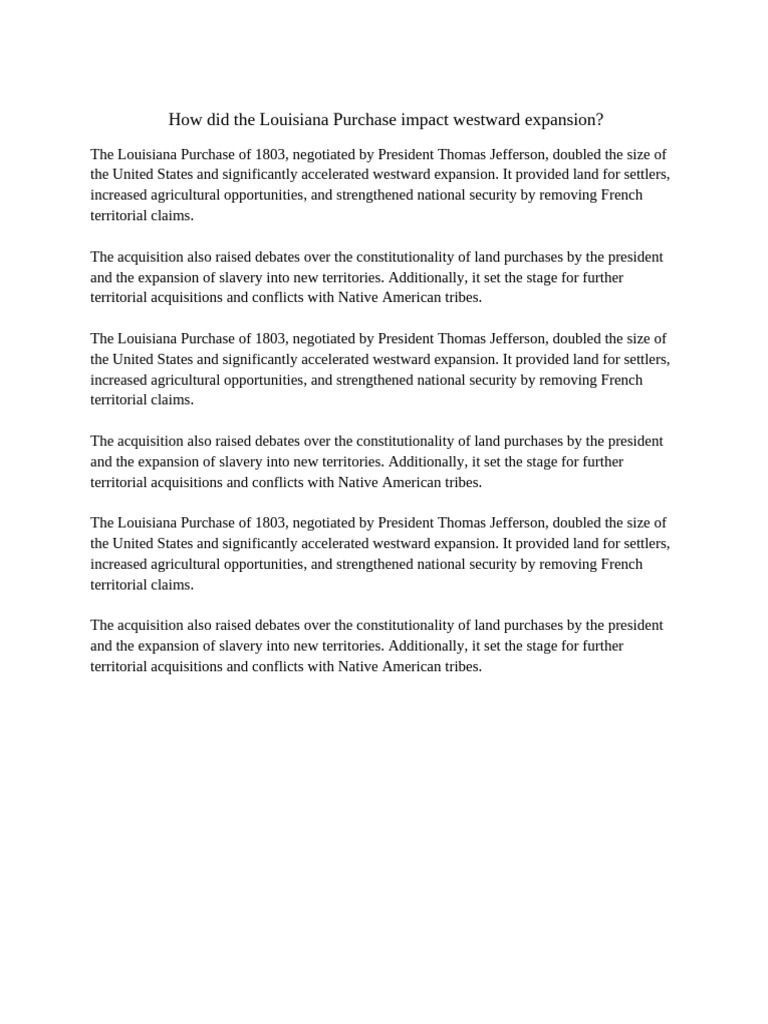 How Did The Louisiana Purchase Impact Westward Expansion - Test | PDF