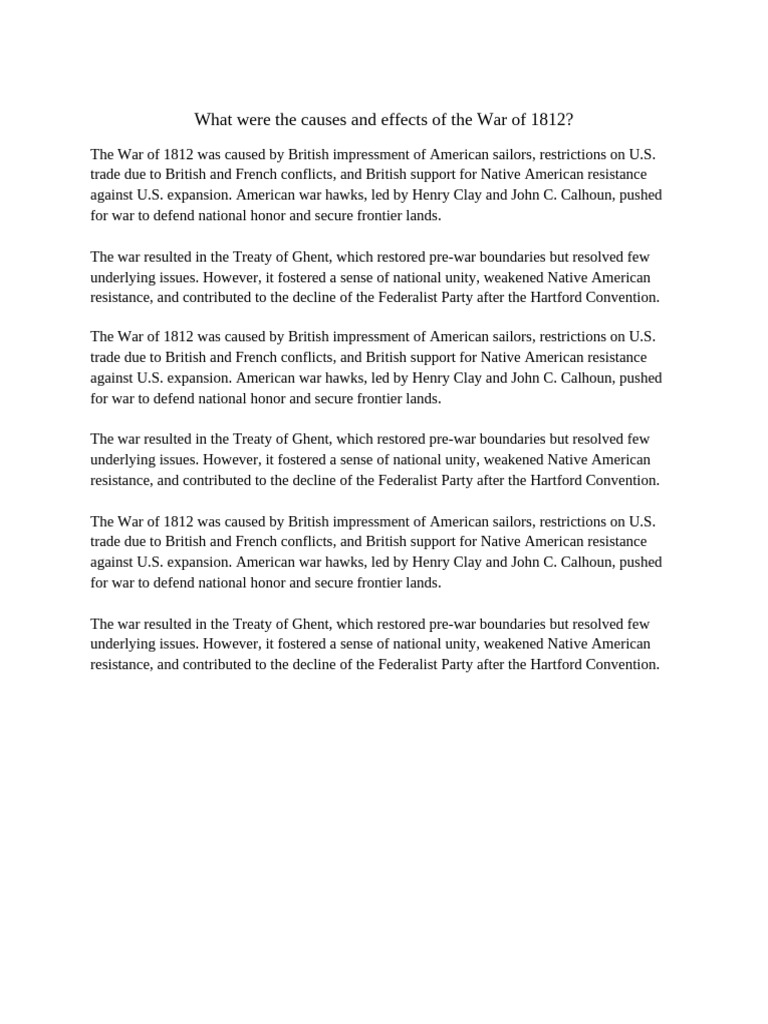 What Were The Causes and Effects of The War of 1812 - Test | PDF