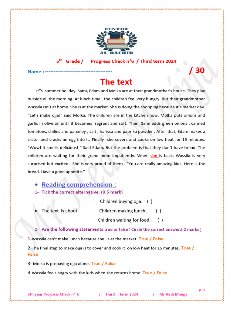 5th Grade Progress Check 2024 3rd Term | PDF | Traffic