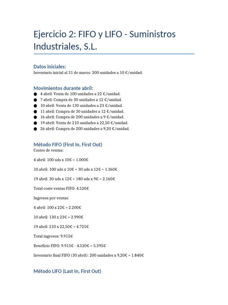 Ejercicio FIFO LIFO | PDF