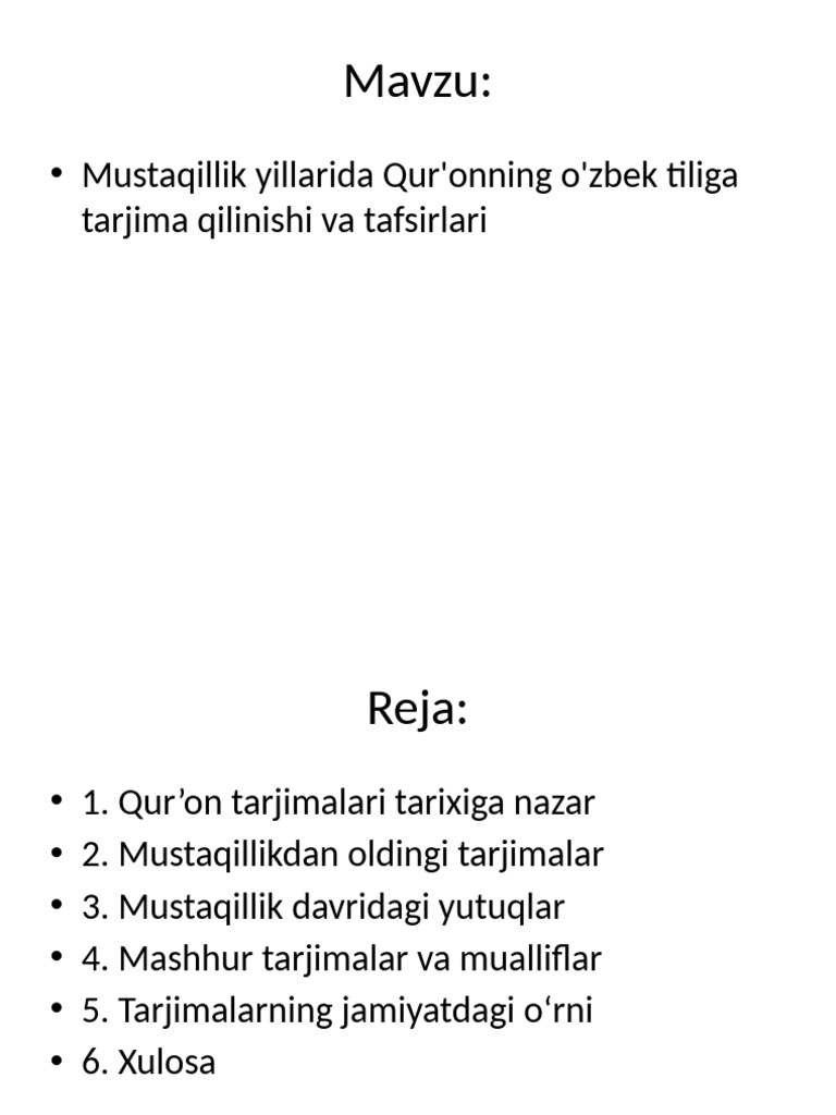 Quron Tarjimasi Tafsiri Slayd | PDF