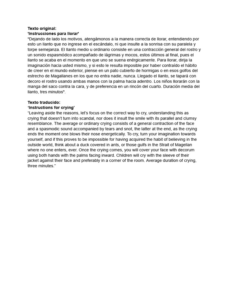 Instrucciones para Llorar | PDF