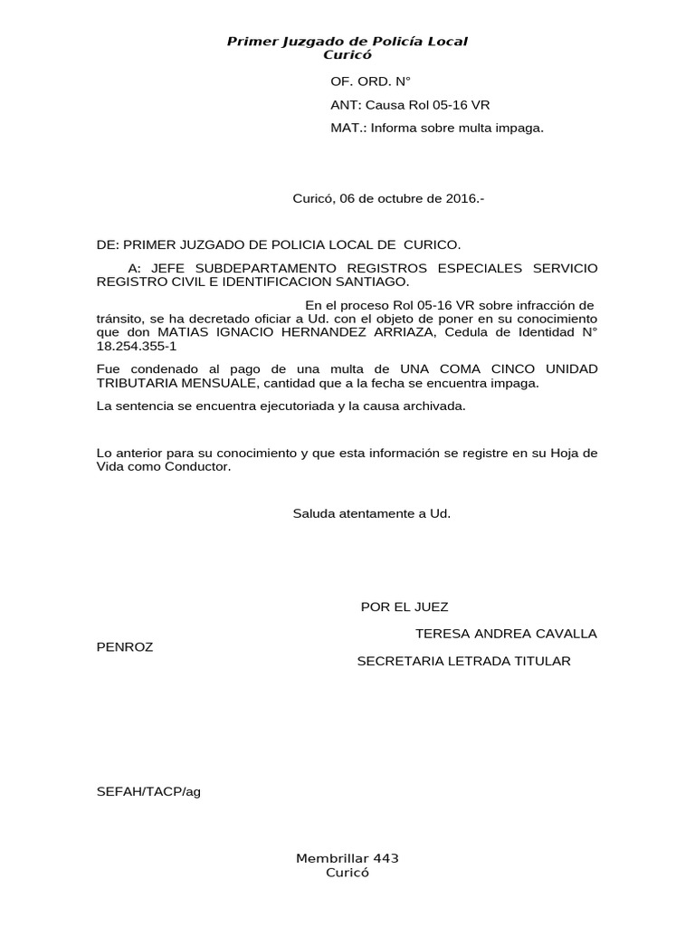 Of Multa Impaga Stgo | PDF