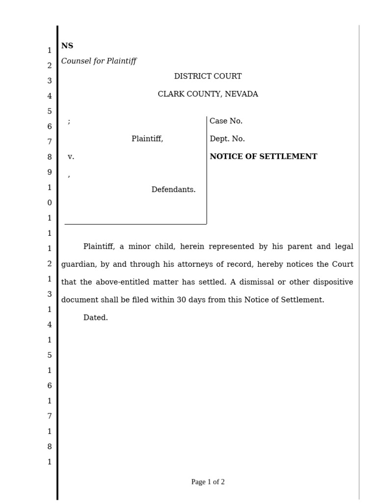 Notice of Settlement in Clark County Case | PDF