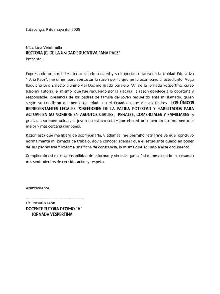 Oficio Respuesta A Rectorado Charito | PDF