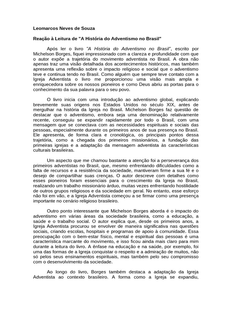 Impacto do Adventismo no Brasil | PDF | Igreja Adventista do Sétimo Dia ...