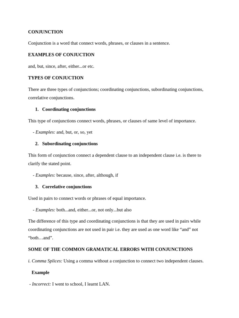 Understanding Conjunctions and Their Usage | PDF