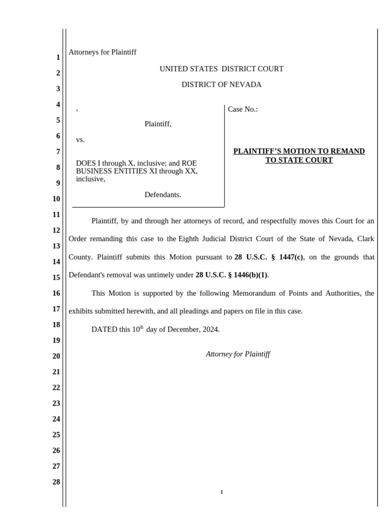 Motion To Remand To State Court | PDF | Complaint | Pleading