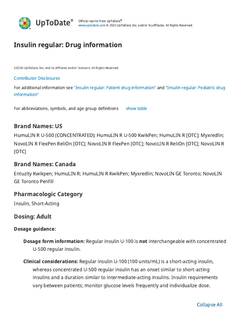 Insulin regular_ Drug information - UpToDate | PDF | Hypoglycemia | Insulin