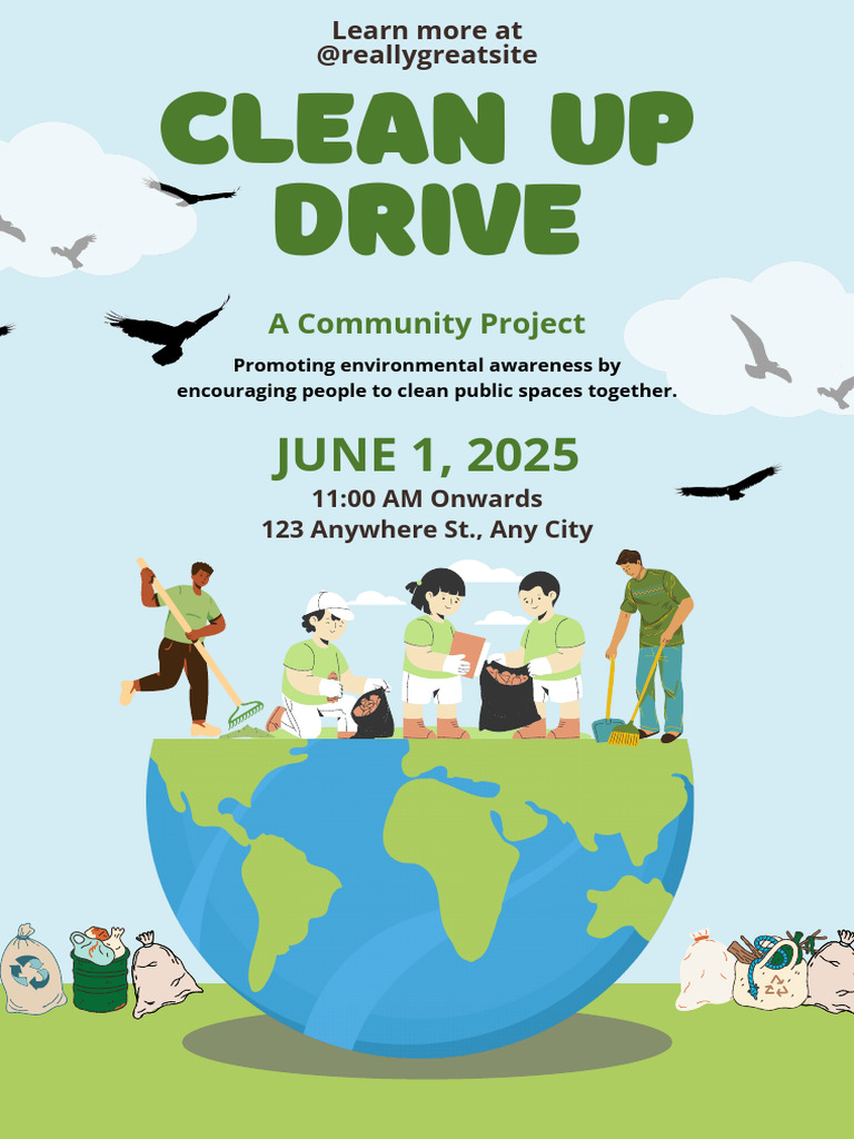 Blue and Green Minimalist Clean Up Drive Poster | PDF