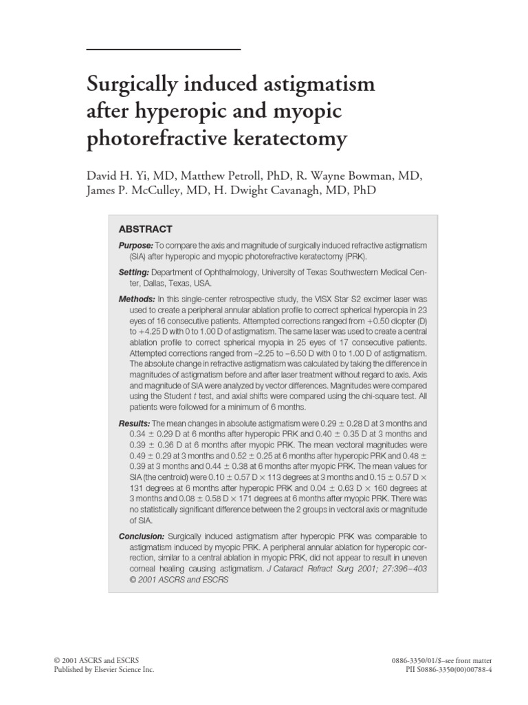 Surgically induced astigmatism after hyperopic and myopic photorefractive keratectomy | PDF ...