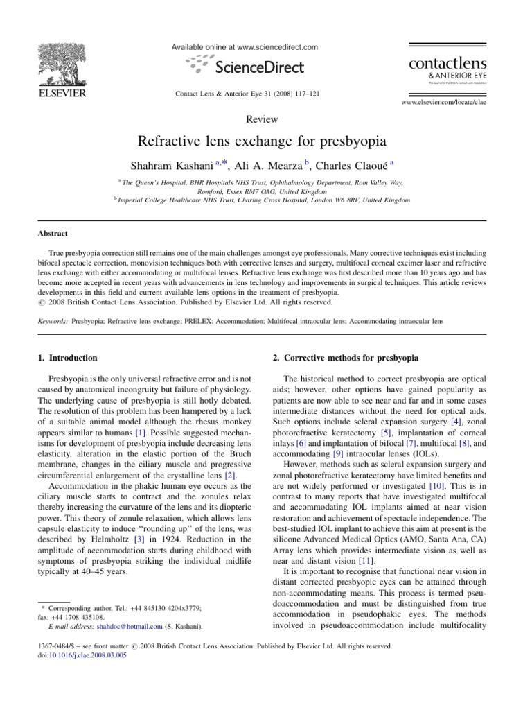 Refractive Lens Exchange For Presbyopia | PDF | Contact Lens | Eye