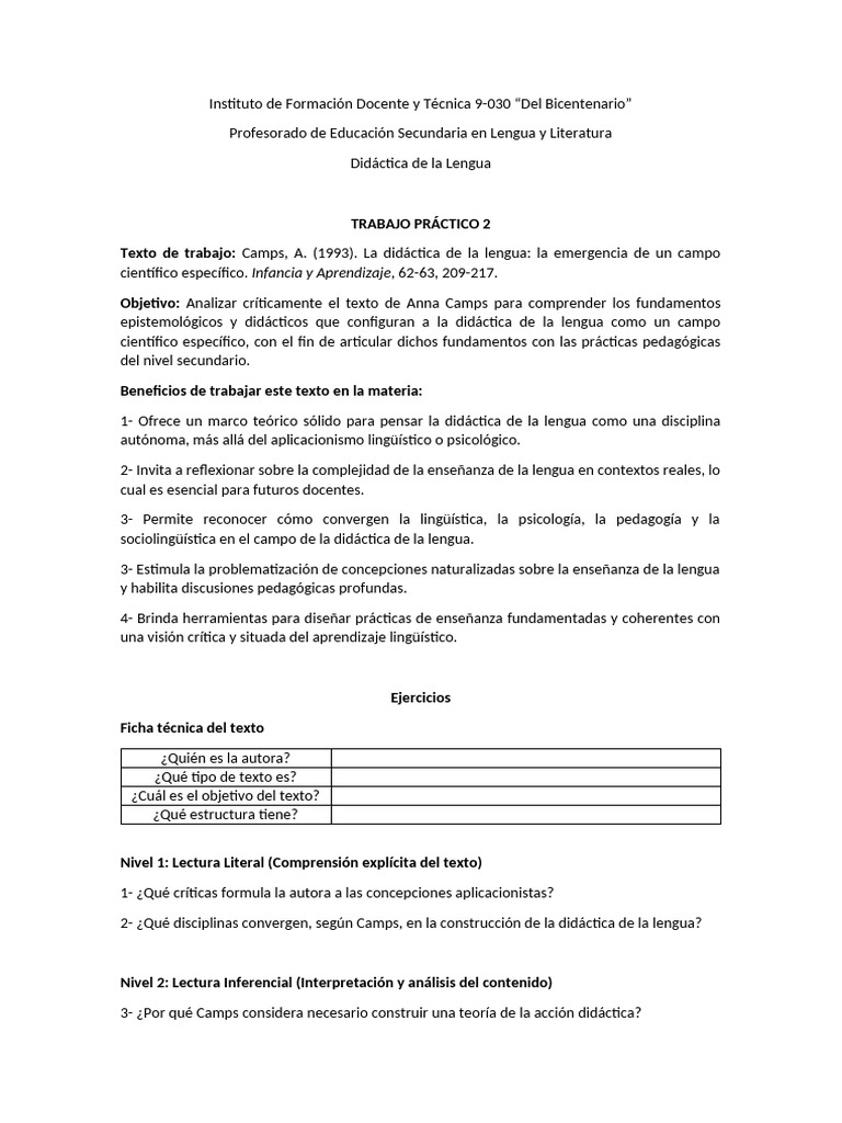 Dl_trabajo Práctico 2 | PDF | Enseñando | Maestros