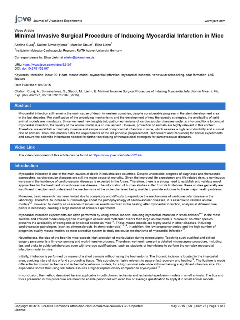 Minimal Invasive Surgical Procedure of Inducing Myocardial Infarction ...