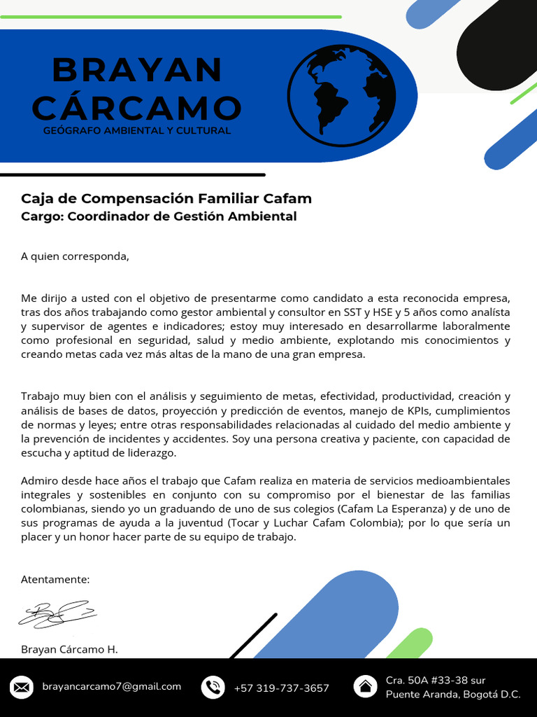 Carta de Presentación - Brayan Cárcamo (1) | PDF