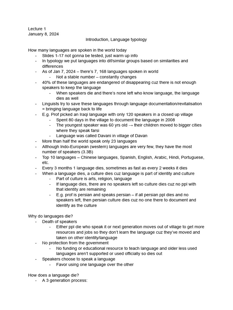 LINA02 Notes - Lectures 1-10 | PDF | Language Acquisition | Consonant