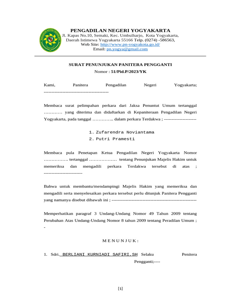 4.contoh Surat Penunjukan Panitera Pengganti | PDF