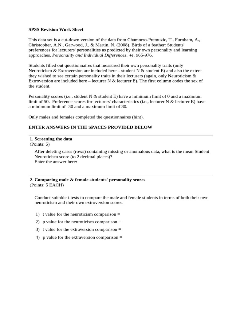SPSS Personality Data Analysis Guide | PDF | Statistical Analysis ...