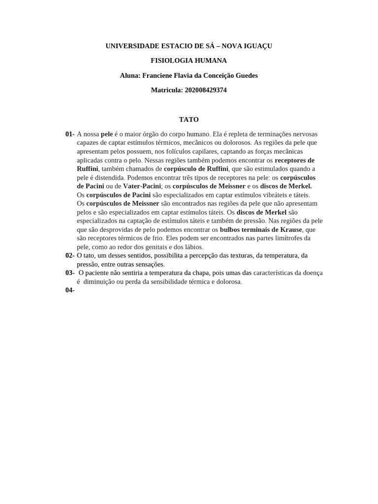 Corpúsculos de Vater-Pacini e Tato | PDF