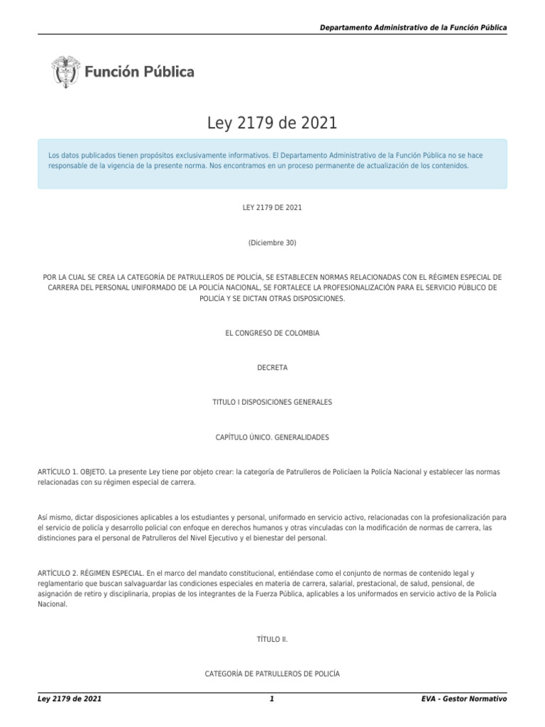 Ley 2179 Pdf Policía Educación Vocacional
