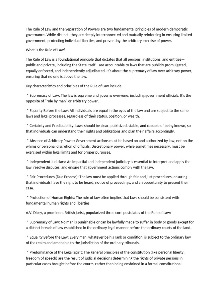Rule of Law and Separation of Powers Explained | PDF | Rule Of Law ...