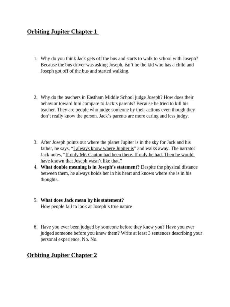 (Orbiting Jupiter Questions) Orbiting Jupiter Study Questions | PDF ...