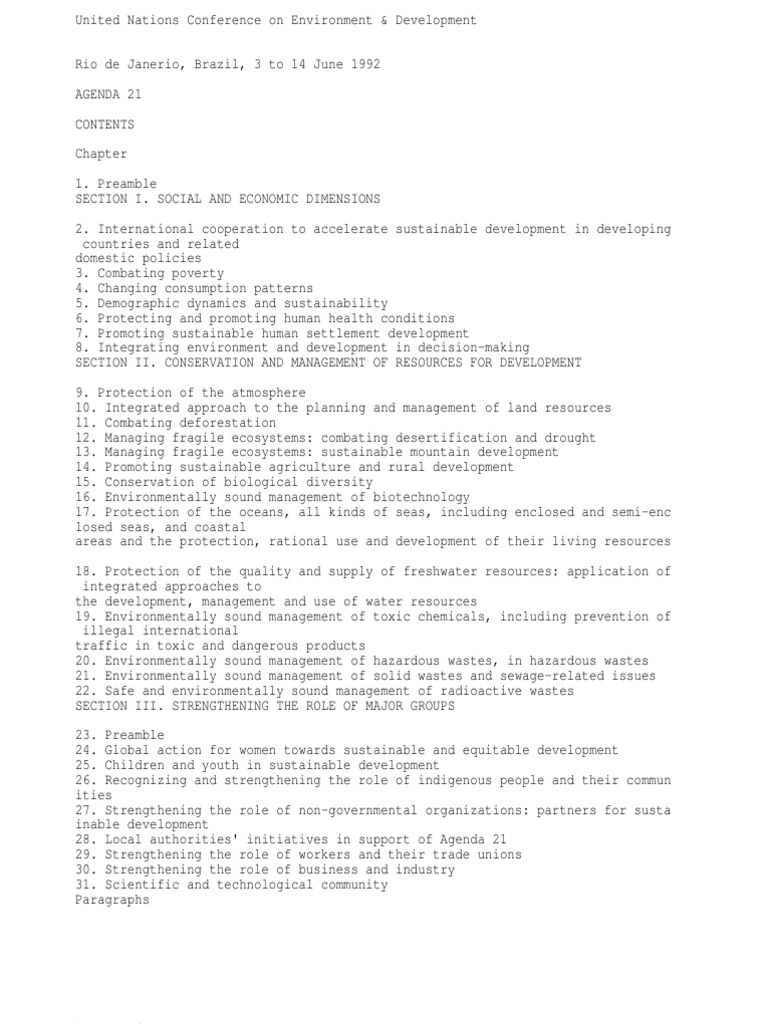 Agenda 21 - UNITED NATIONS - SUSTAINABLE DEVELOPMENT | PDF ...