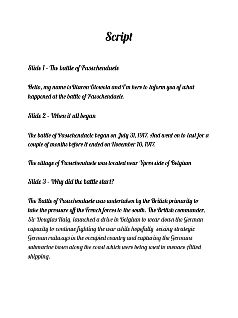 Script for the Battle of Passchendaele, 1917. - Google Docs | PDF
