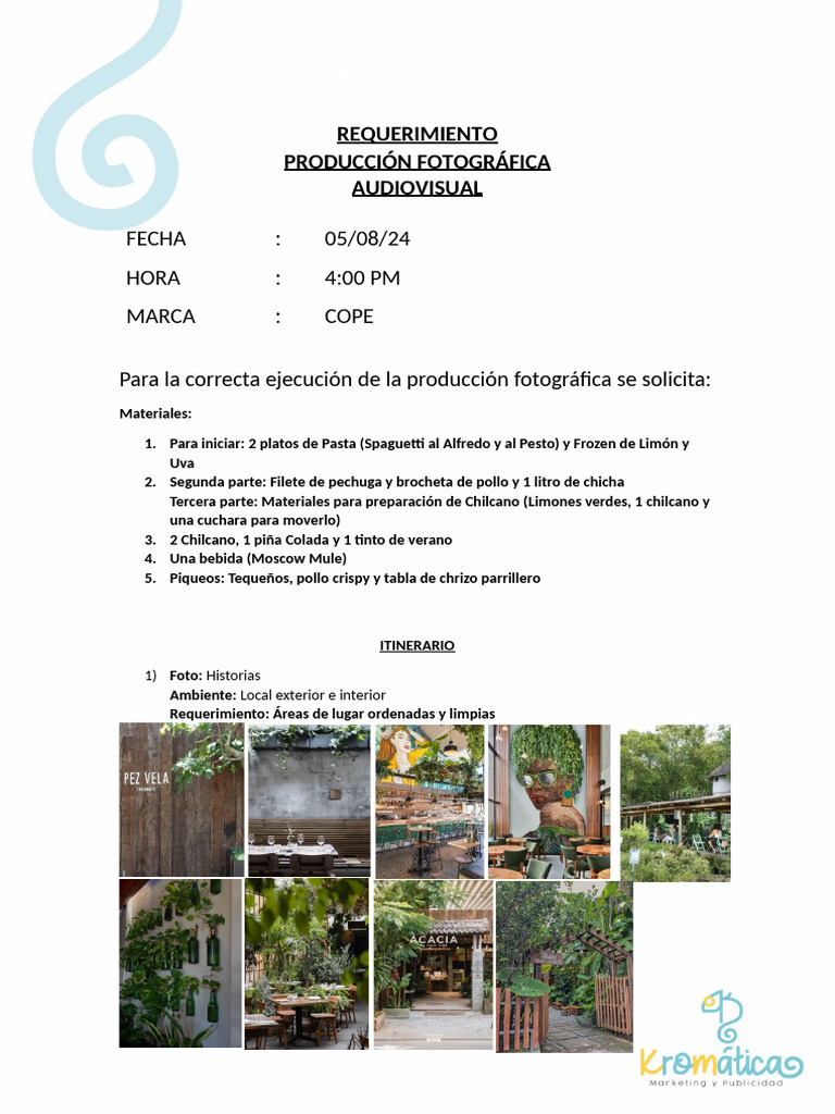 Esquema Fotografico Audiovisual - Cope Agosto y Sep | PDF | Bebidas alcohólicas | Barman