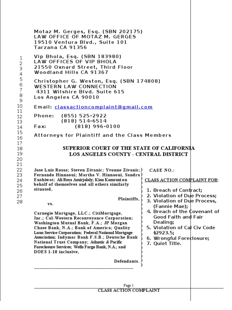Class Action Complaint[1] | Foreclosure | Government Sponsored Enterprise