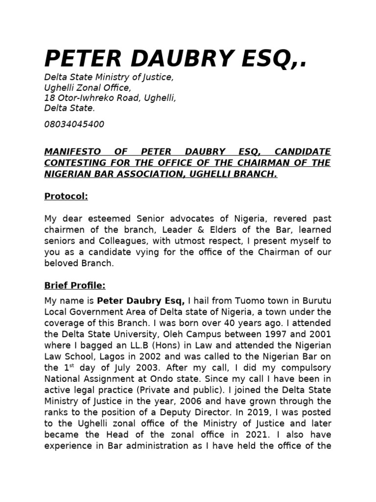 Peter Daubry's Manifesto | PDF | Justice | Crime & Violence