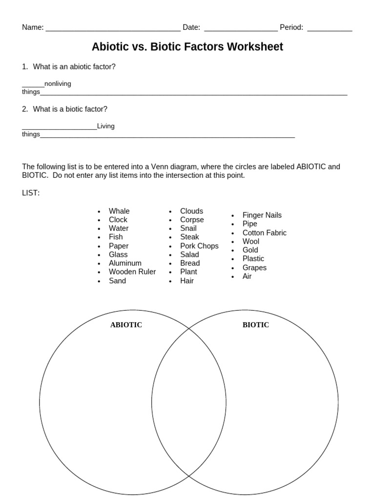 Abiotic and Biotic Factors Worksheet | PDF | Ecosystem | Nature