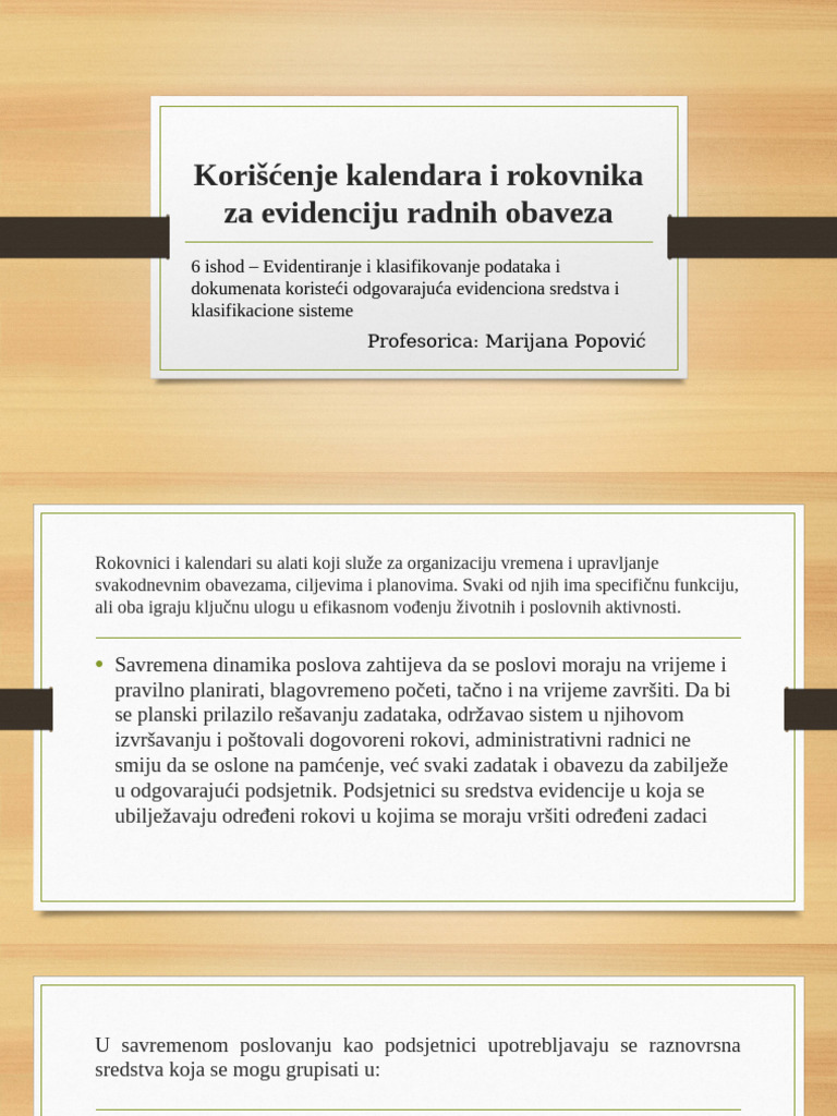 Korišćenje Kalendara I Rokovnika Za Evidenciju Radnih | PDF