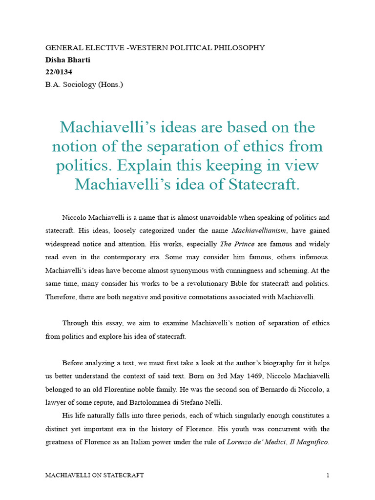 Machiavelli's Statecraft and Ethics | PDF | The Prince | Niccolò ...