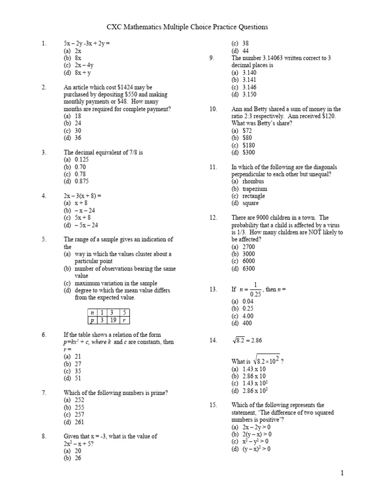 Csec Math Tutor 200 Questions | PDF | Circle | Area