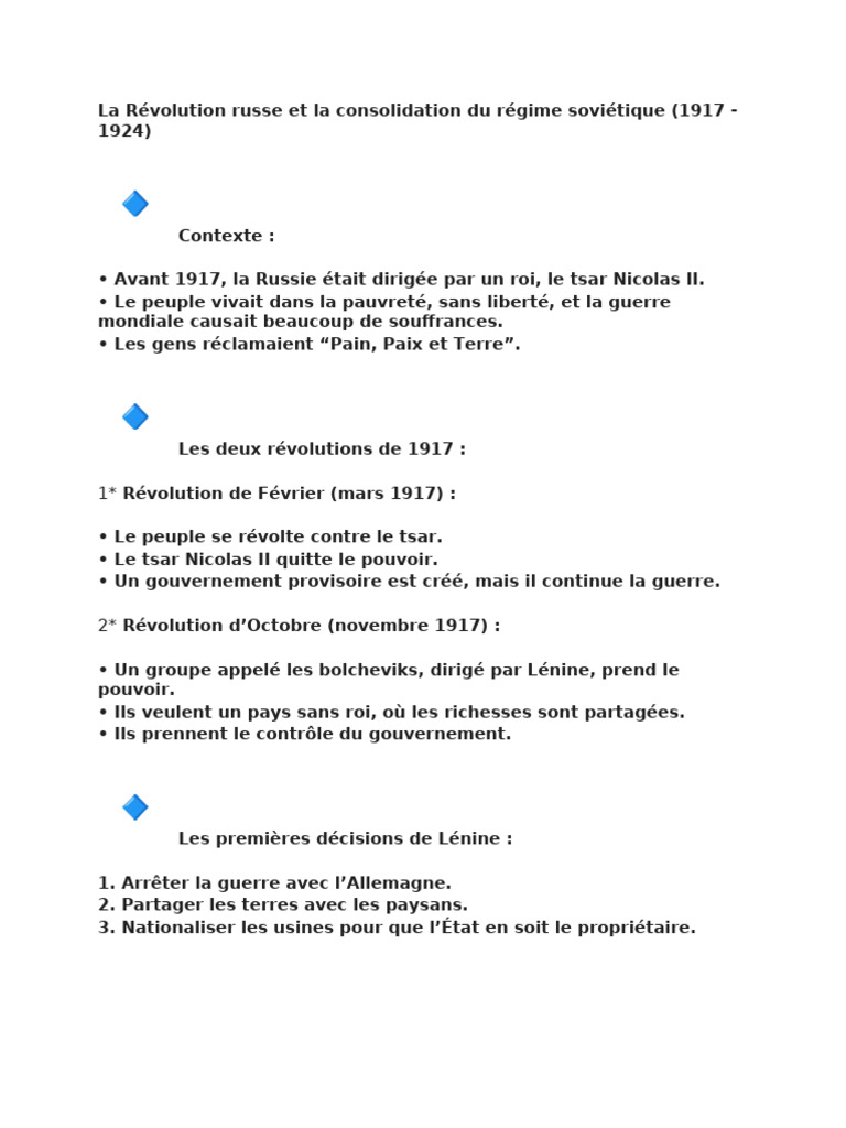 Révolution russe et régime soviétique 1917-1924 | PDF