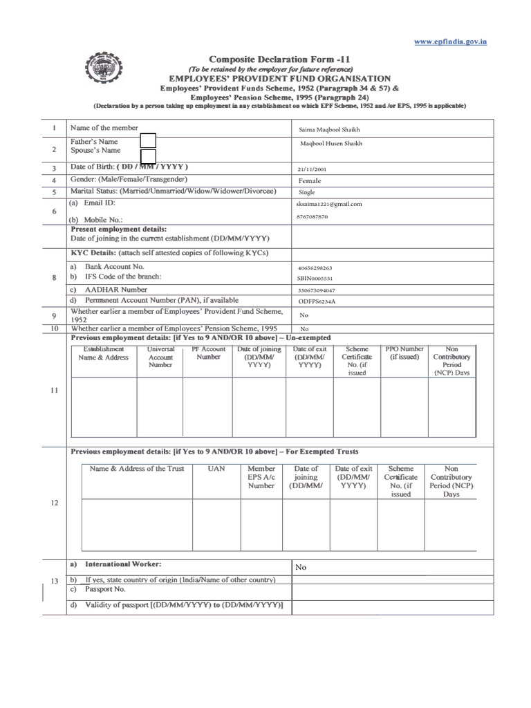 Form 11 - Employees' Provident Fund Organisation | PDF | Authentication | Access Control