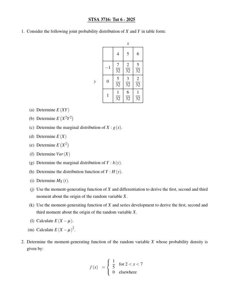 Joint Probability Distributions and Moments | PDF | Probability ...