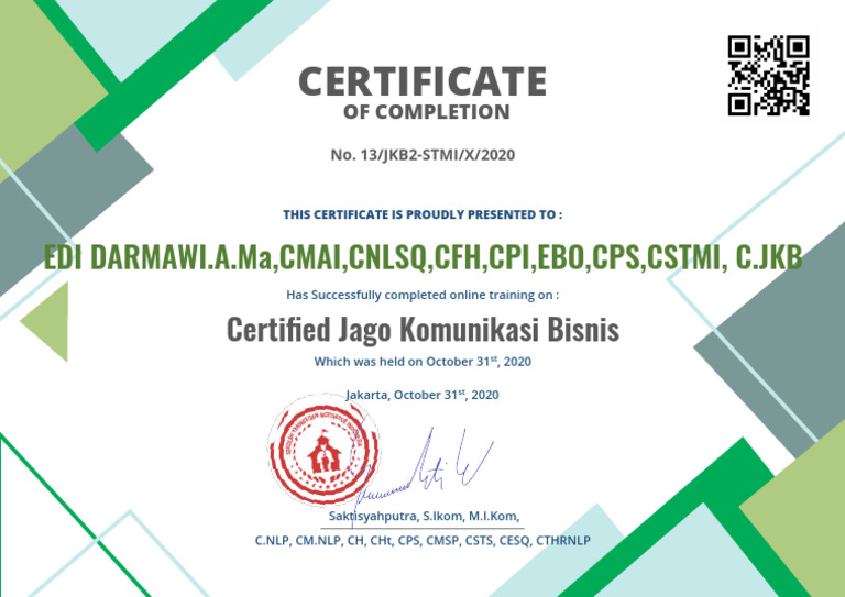 e-certificate Jago Komunikasi Bisnis EDI DARMAWI.A.Ma,CMAI,CNLSQ,CFH,CPI,EBO,CPS,CSTMI | PDF