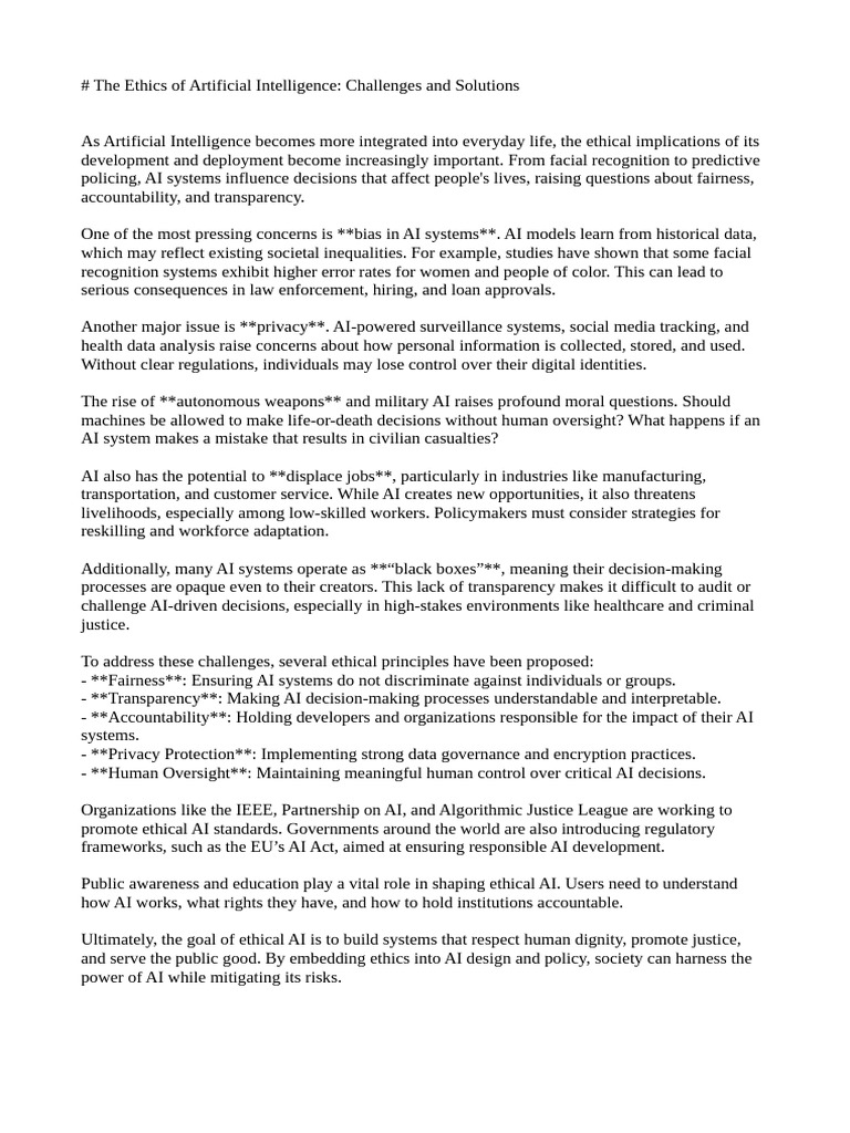 The Ethics of Artificial Intelligence: Challenges and Solutions | PDF ...